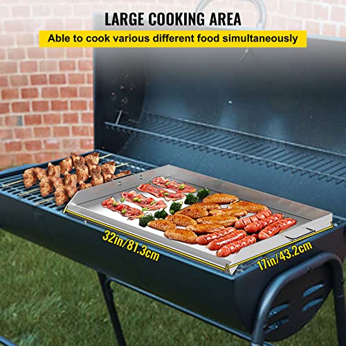 VEVOR Stainless Steel Griddle,32" X 17" Universal Flat Top Rectangular Plate, BBQ Charcoal/Gas Grill with 2 Handles and Grease Groove with Hole,Grills for Camping, Tailgating and Parties