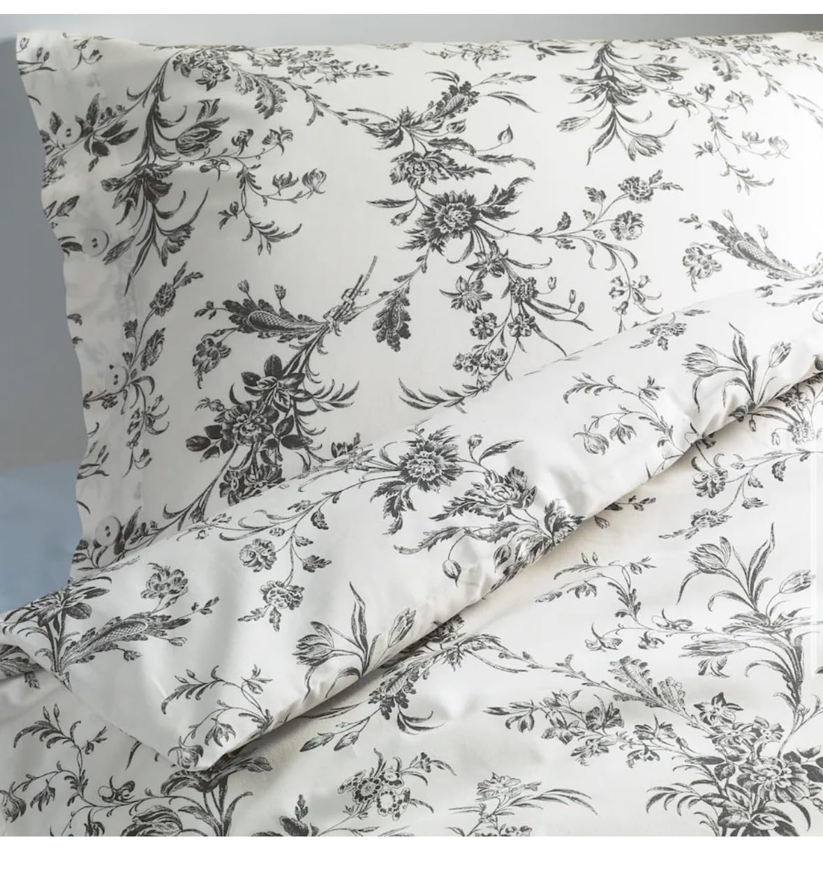 ALVINE KVIST Duvet Cover and Pillowcase, Cotton, Floral, White and Gray, King