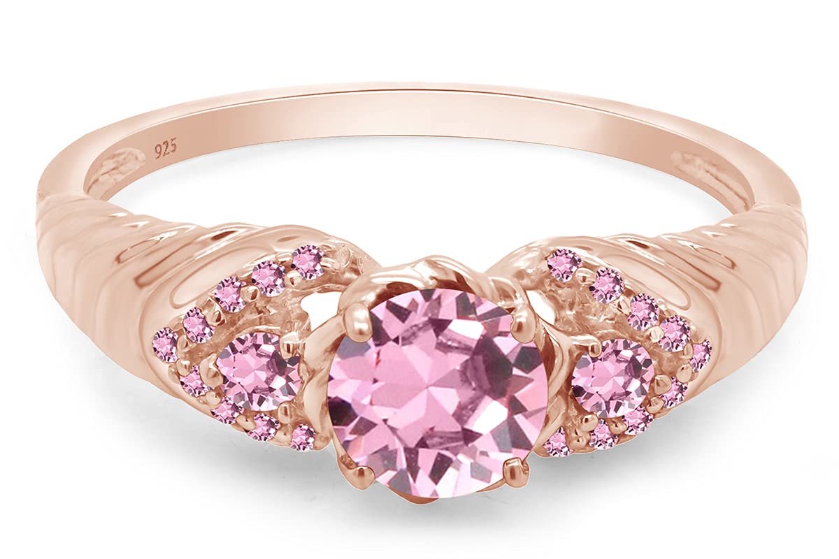 AFFY Simulated Pink Tourmaline Princess Engagement Ring in 14k Rose Gold Over Sterling Silver, Ring Size-9