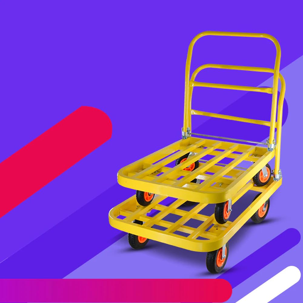 Auroglint-880 lbs. Capacity Steel Push Hand Truck Heavy-Duty Dolly Folding Foldable Moving Warehouse Platform Cart in Yellow