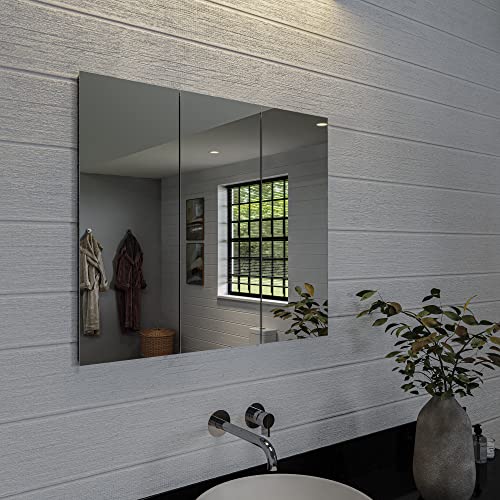 Croydex Thurmond Tri-View, Recessed or Surface Mount Medicine Cabinet, 30W x 26H, Aluminum