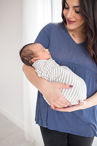 Large Premium Knit Baby Swaddle Receiving Blanket Grey and White "Everest" by Copper Pearl
