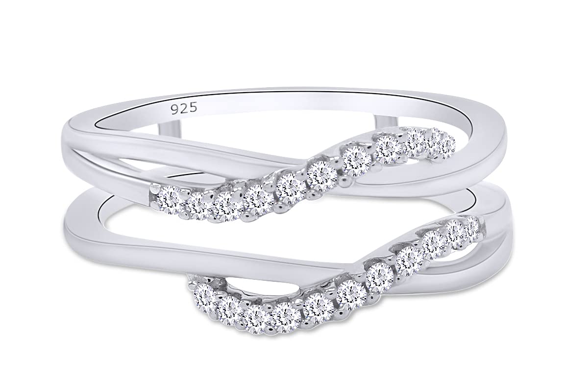 AFFY Sterling Silver Delicate Bypass Infinity Style Vintage Wedding Ring Guard Enhancer with Cubic Zirconia (0.20 cttw) Ring Size-8