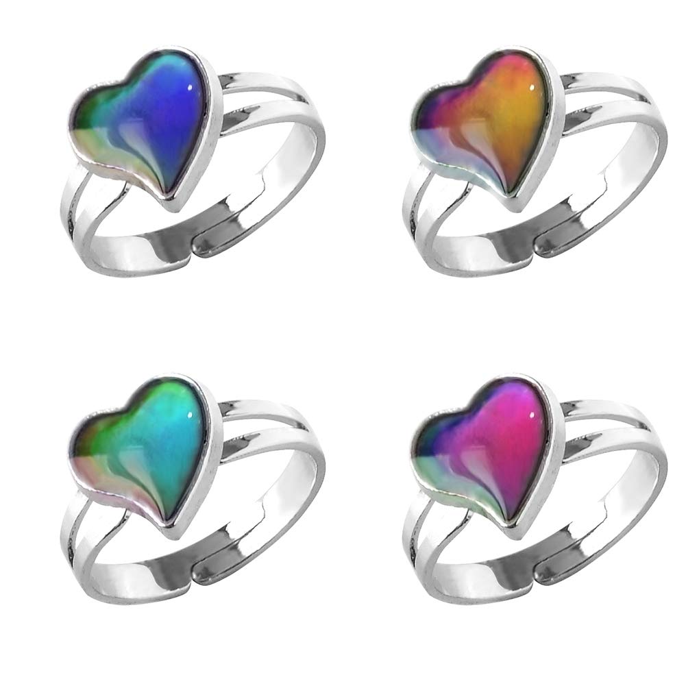 Acchmn Mood Ring Love Heart Color Changing Emotional Feeling Adjustable Size Mood Rings 2pcs(Love Heart)