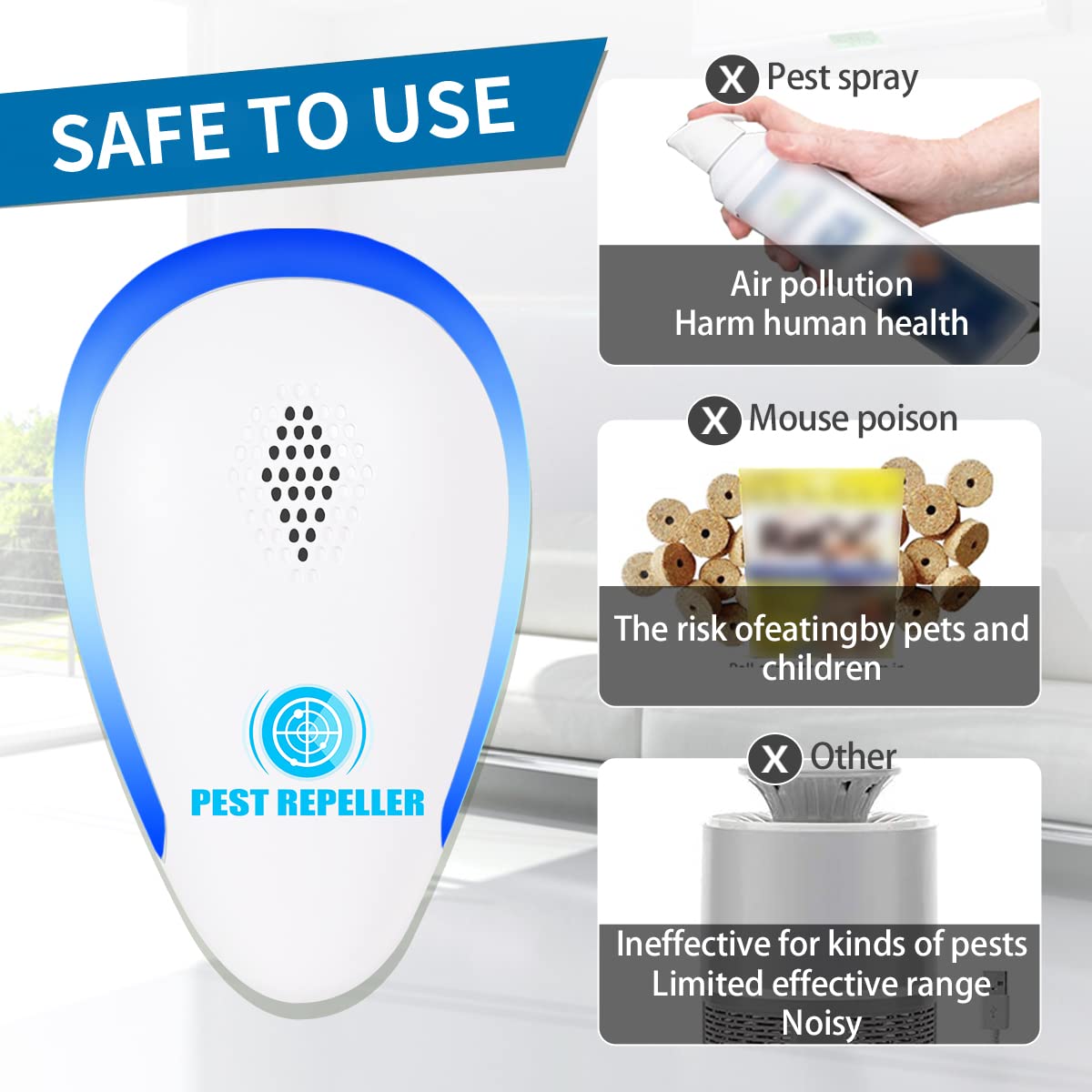 Ainforeuss Ultrasonic Pest Repeller, Indoor Pest Control for Mosquito, Mouse, Cockroach, Bug, Roach,Upgraded Electronic Plug-in Insect Repellent for House, Garages, Warehouses, Offices, Hotel,6 Pack