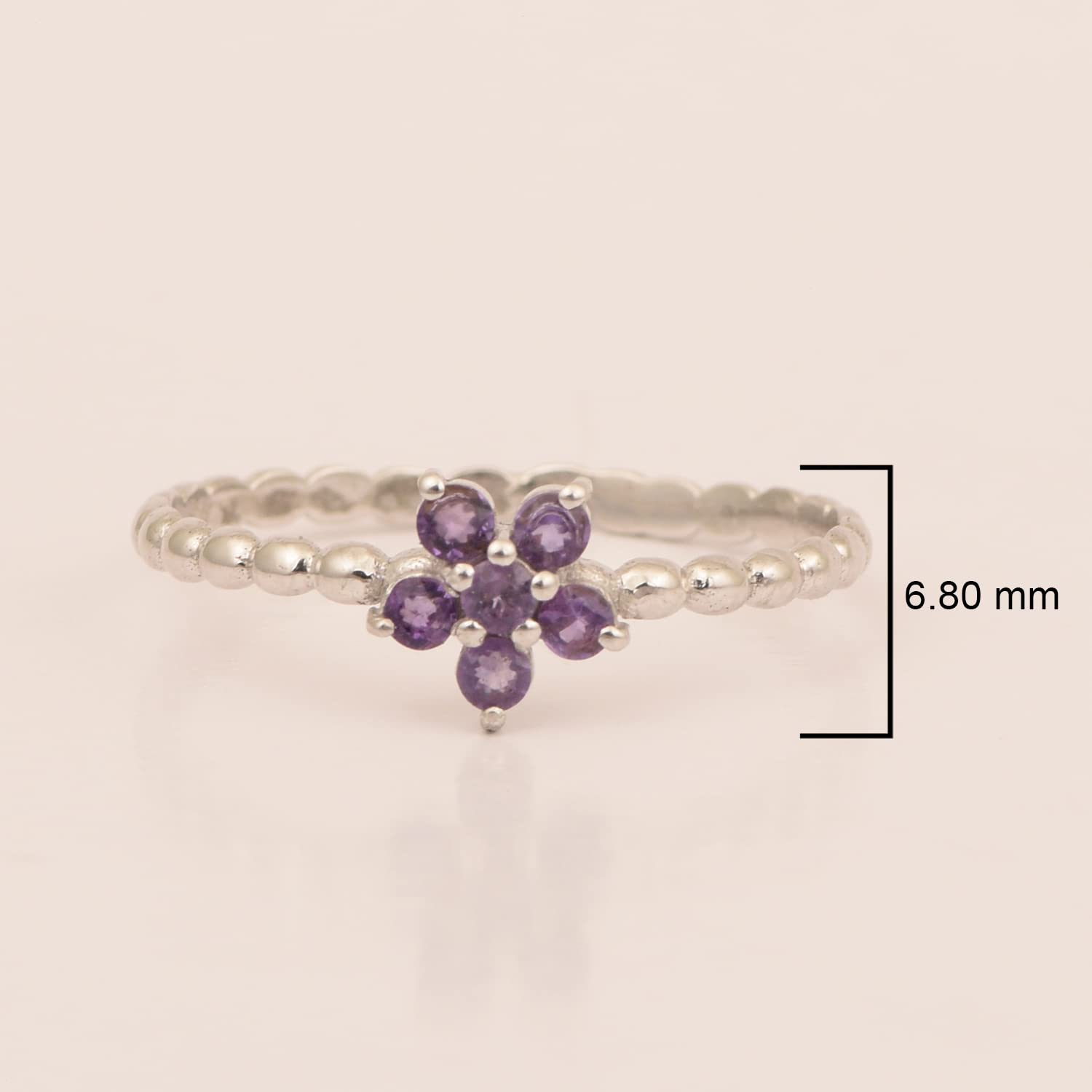 925 Sterling Silver 0.25 Ctw Natural Gemstone Birthstone Stackable Women Wedding Ring (Round 2 MM) (Aquamarine, 7)