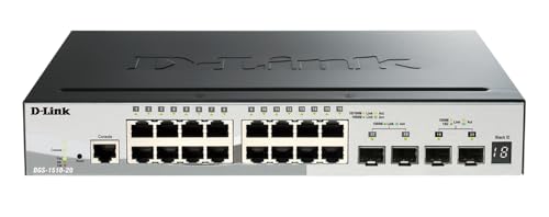 D-Link 20-Port Gigabit Stackable Smart Managed Switch 10G Uplinks | 16 Gigabit + 2 10GbE SFP+ and 2 SFP Ports| L2+/L3 Lite |VLANs |Web Managed |Surveillance Mode| NDAA Compliant (DGS-1510-20)