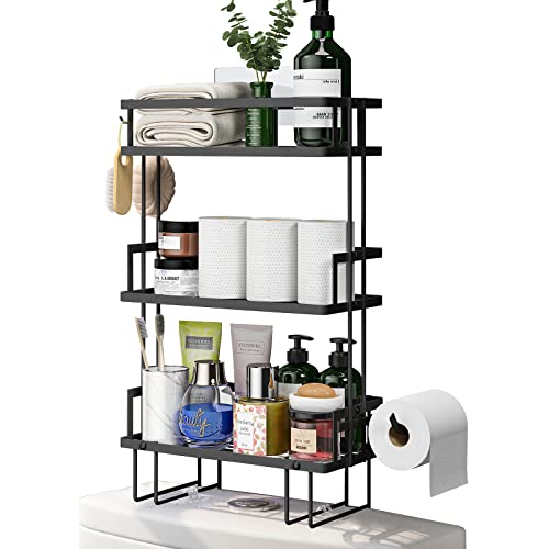 Bathroom Organizer Counter Shelf, Over The Toilet Storage, 3-Tier Bathroom Organizer Shelves, Multifunctional Toilet Rack,No Drilling Space Saver with Wall Mounting Design