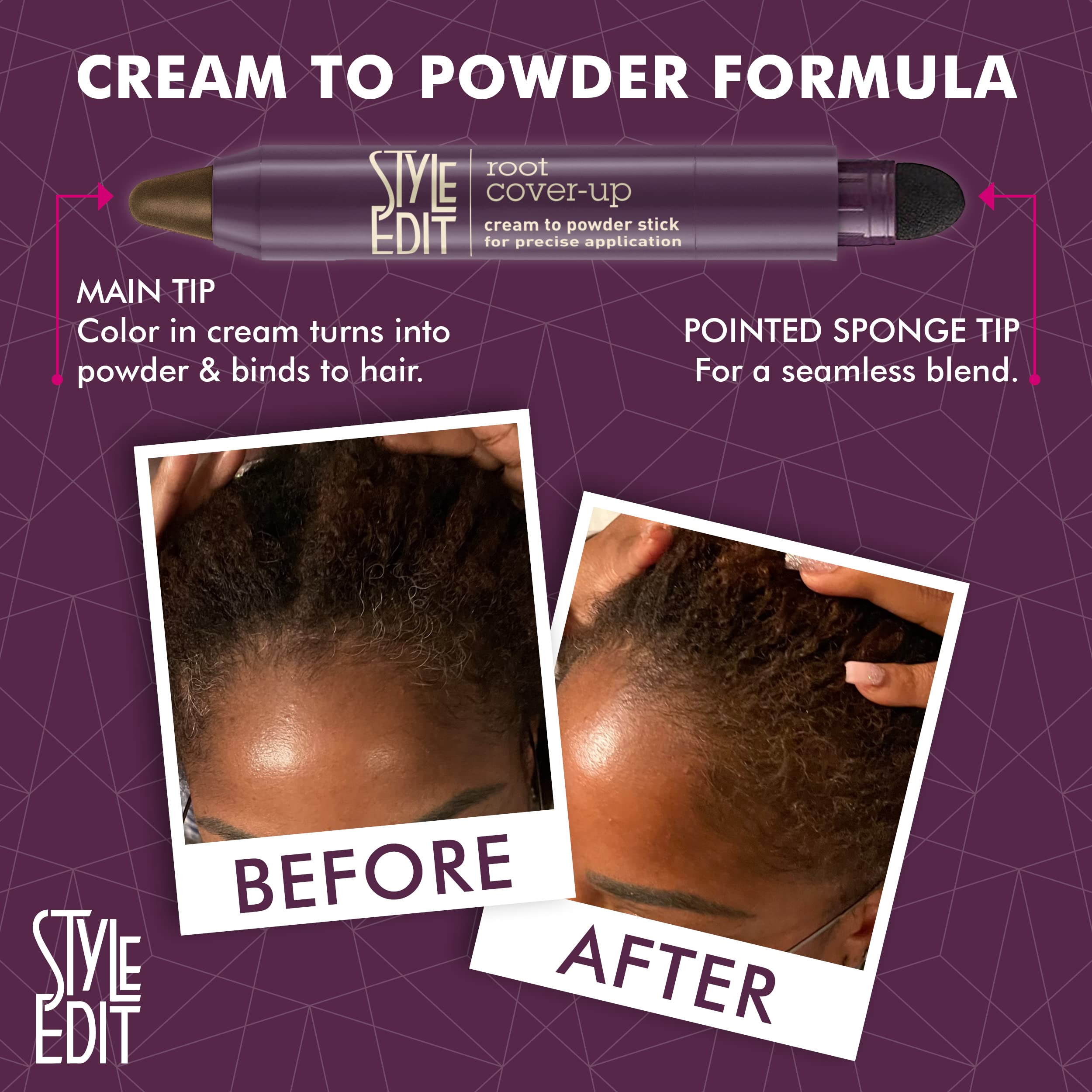 Style Edit Root Touch Up Stick - Medium Brown Hair Concealer, Temporary Gray Coverage, Premium Hair Shading Sponge Pen, 0.11 oz
