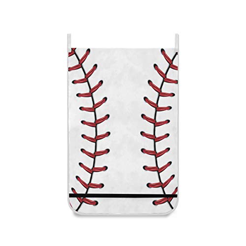 Red Stitching Baseball Door Hanging Laundry Hamper Bag Softball Laces Space Saving Wall Large Laundry Basket Storage Dirty Clothes Bags with Bottom Zippers Hooks for Bathroom Bedroom 1 Pcs