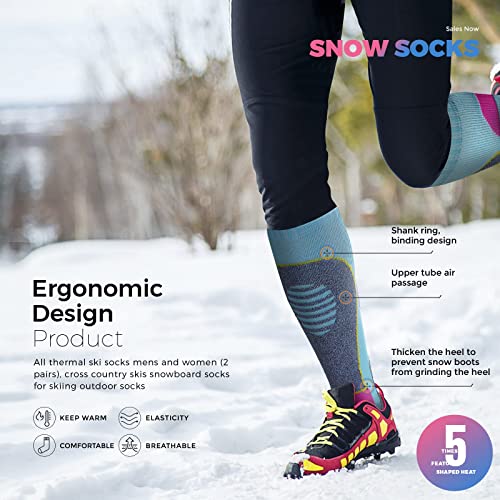 AII 2 pairs Athlete High Performance Unisex Knee Length Ski Socks For Men and Women, Winter Performance Socks,Snowboard socks
