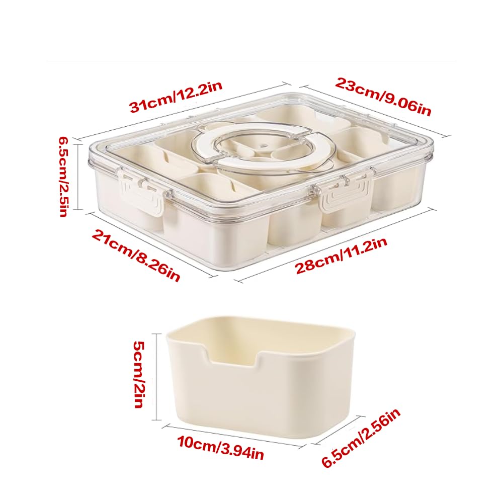 Amaviva Divided Serving Tray with Lid and Handle, Snack Box Container for Portable Snack Platters, Storage Organizer for Fruit, Veggie, Snack, Candy-Perfect for Party, Travel, & Picnic