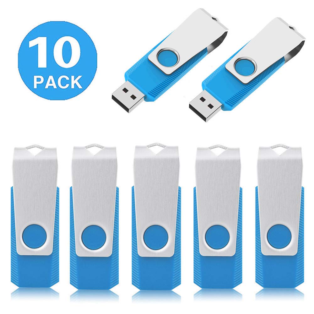 Aiibe 16GB Flash Drive 16 GB USB Flash Drive 10 Pack USB 2.0 Thumb Drive Swivel USB Drives 16GB - Sky Blue