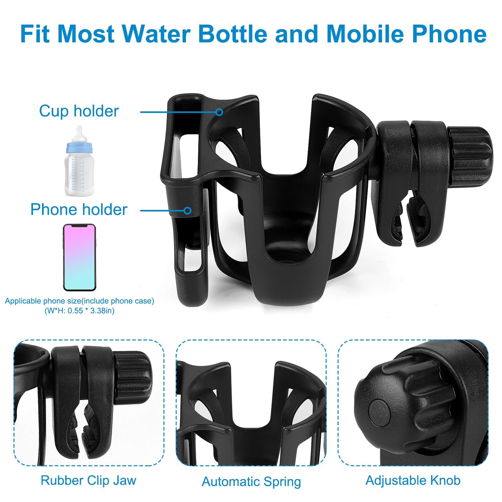 Accmor 2-in-1 Stroller Cup Holder, Universal Cup Holder for Uppababy Nuna Doona Strollers, 360° Rotatable Large Caliber Drinks Holder Cup Holder for Stroller, Bike, Wheelchair, Walker, Scooter