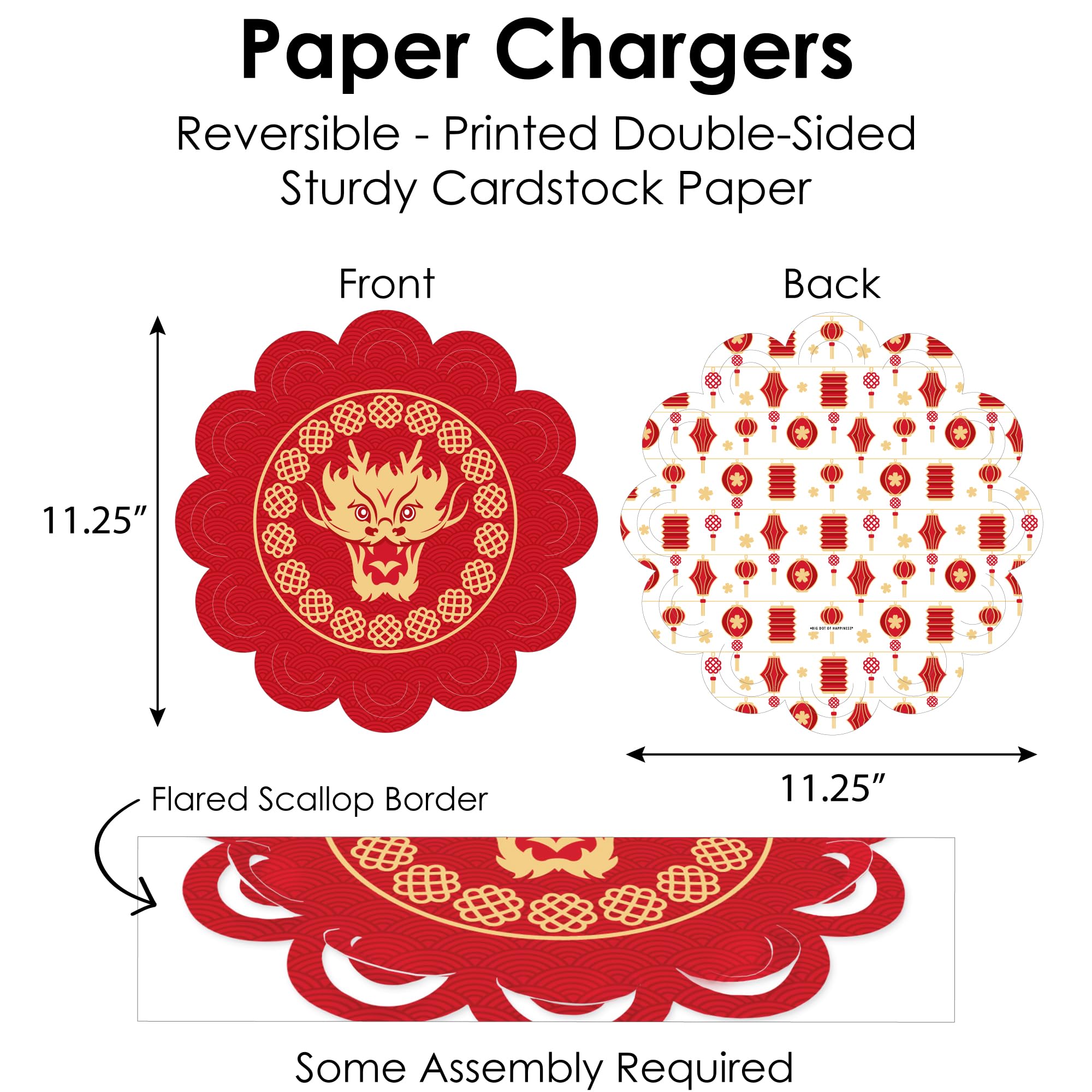 Big Dot of Happiness Lunar New Year - 2024 Year of the Dragon Paper Charger and Table Decorations - Chargerific Kit - Place Setting for 8