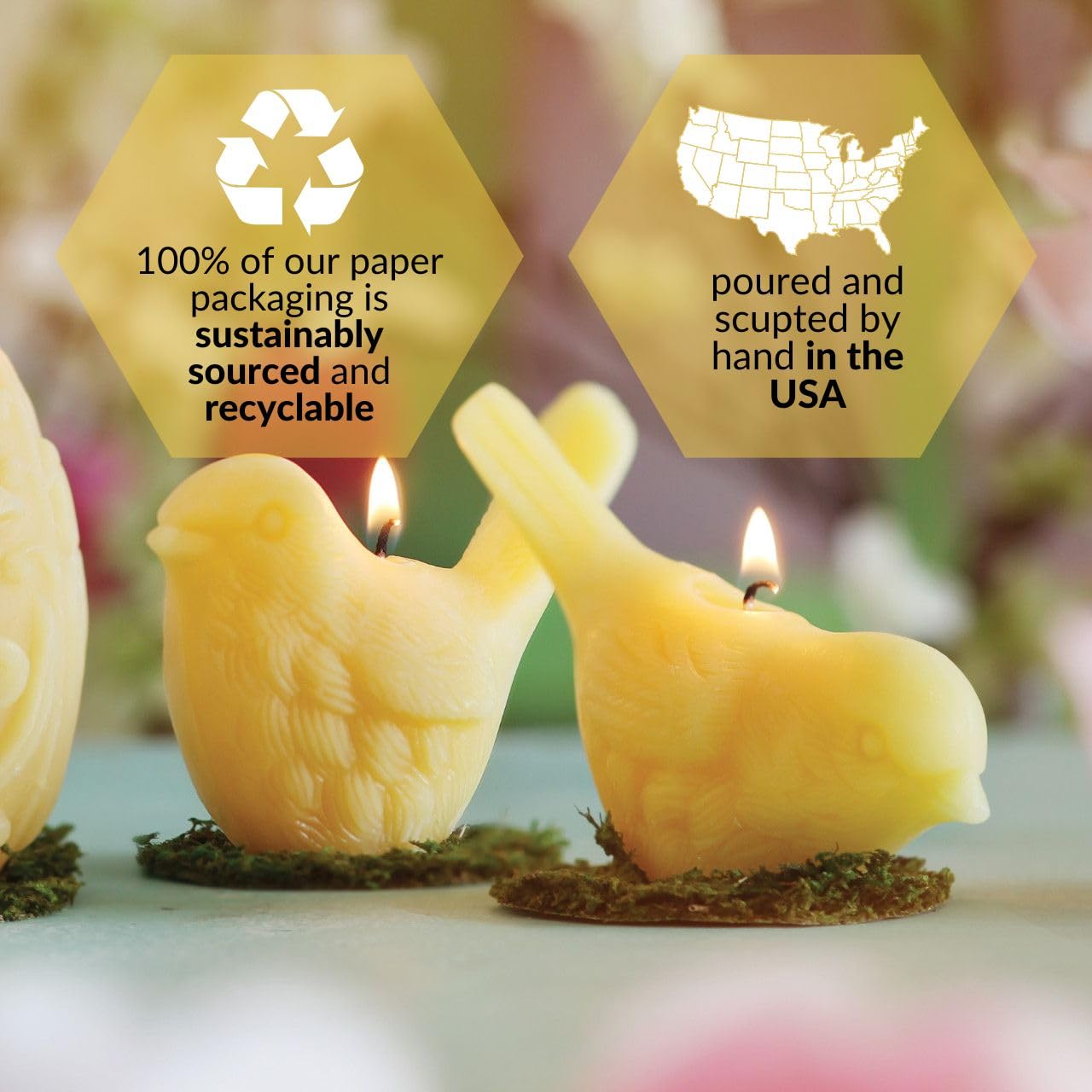 Big Dipper Wax Works Beeswax Upright Songbird Candle, 20-Hour Long Burn, Pure Beeswax Candle 3β x 4β Tall, Spring Candle