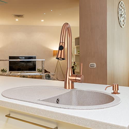 Akicon Copper Soap Dispenser for Kitchen Sink, Brass Body Refill from Top, Built in Design with Large Liquid Soap 17 OZ Bottle, Countertop Soap Dispenser (Copper, Modern)
