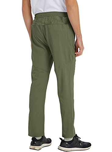 BASUDAM Men's Athletic Pants Thin Lightweight Quick Dry Zipper Pockets Outdoor Sports Pants for Running Jogging Hiking Army Green L