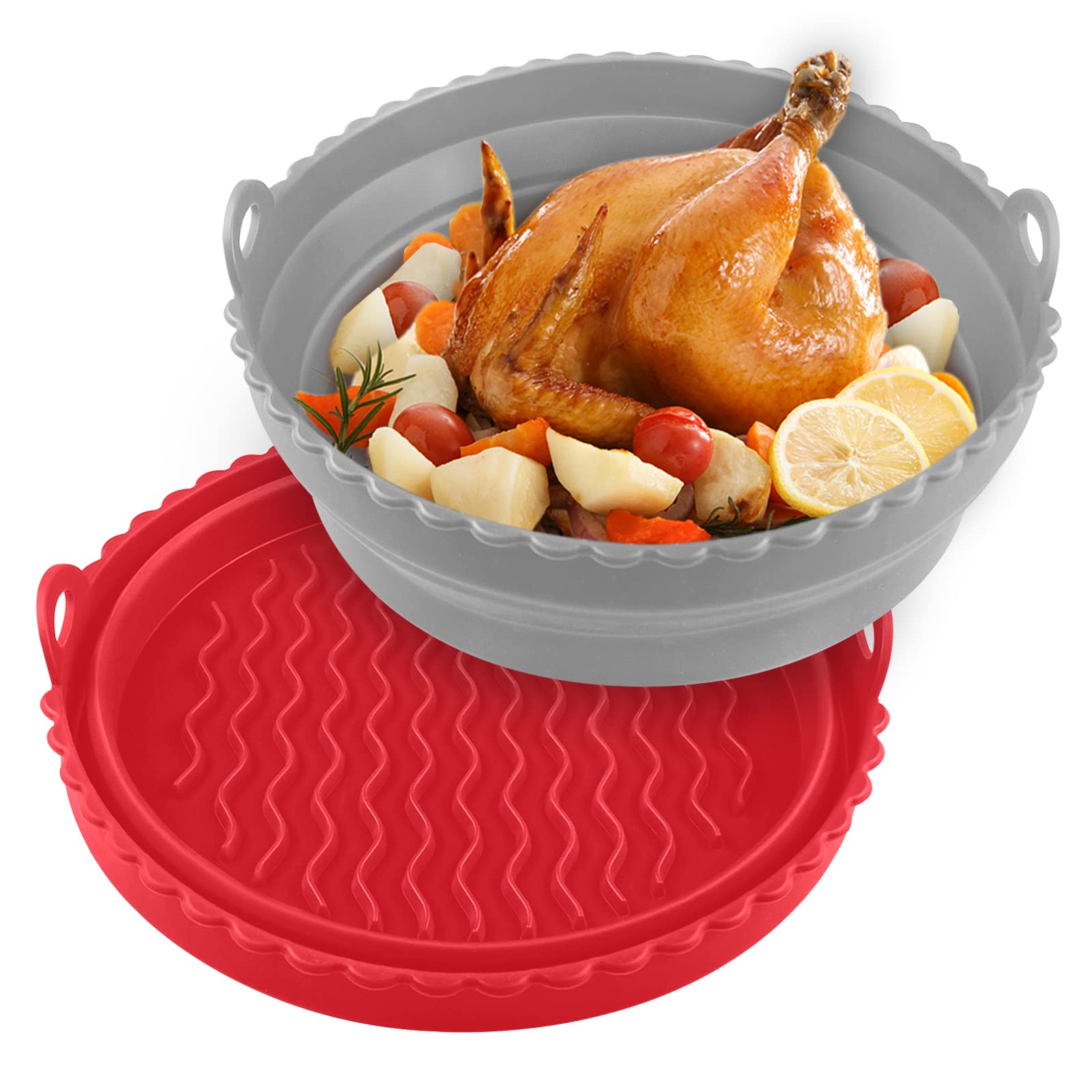 Air Fryer Silicone Liners Air Fryer Liners - 2 Pack Foldable Air Fryer Pot Reusable Air Fryer Baskets 8.5 Inches Round Air Fryer Accessories Replacement for Parchment Liner Paper…