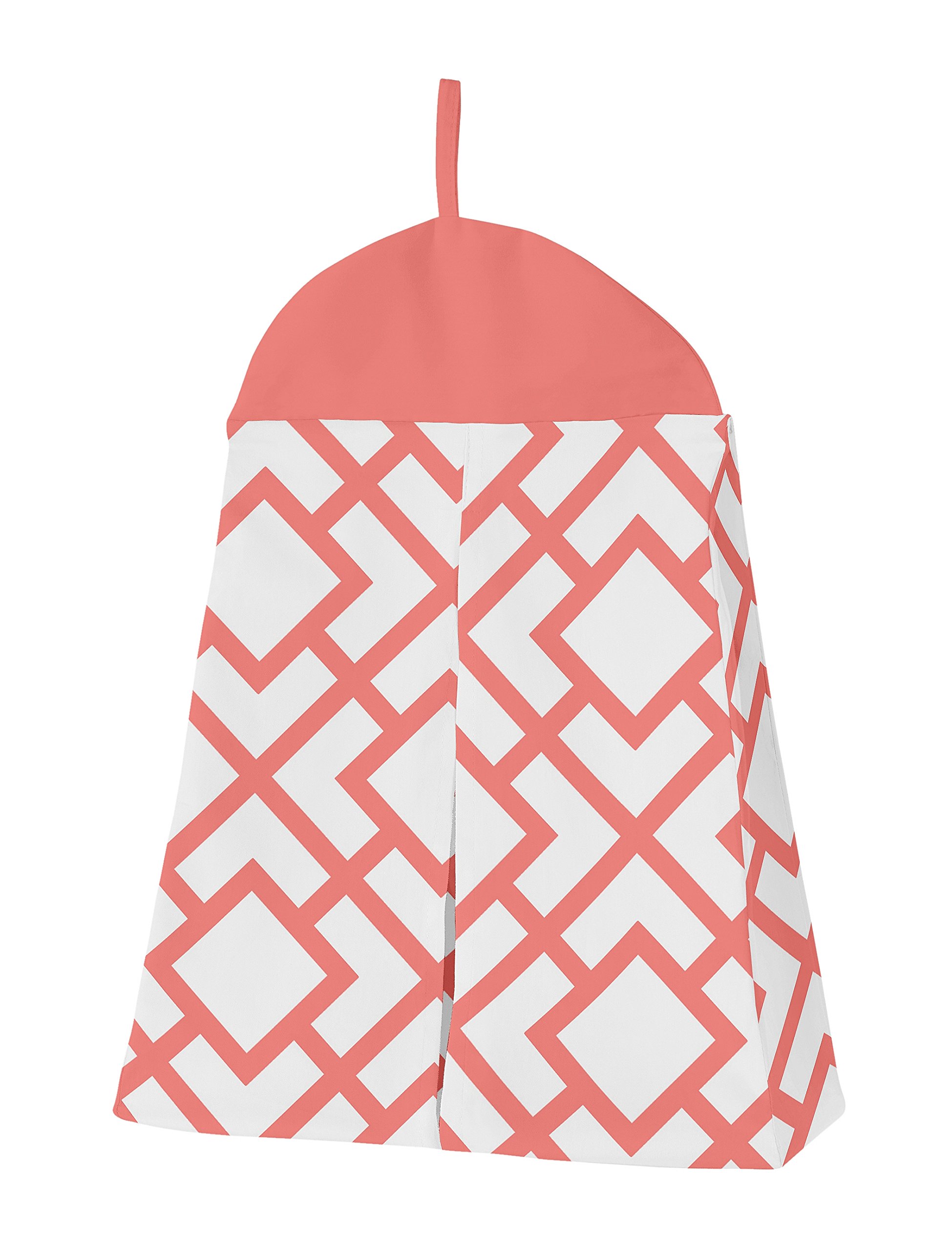 Modern White and Coral Diamond Geometric Girls Baby Bedding 4 Piece Crib Set Without Bumper