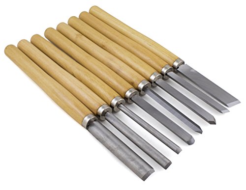 Bastex Professional Quality Wood Turning Chisel 8 pcs Set Included Lathes: 2 Skew 1 Spear Point 1 Parting 1 Round Nose & 3 Gouge Tools for Wood Working Professionals or Hobbyist. Starter Pack Kit