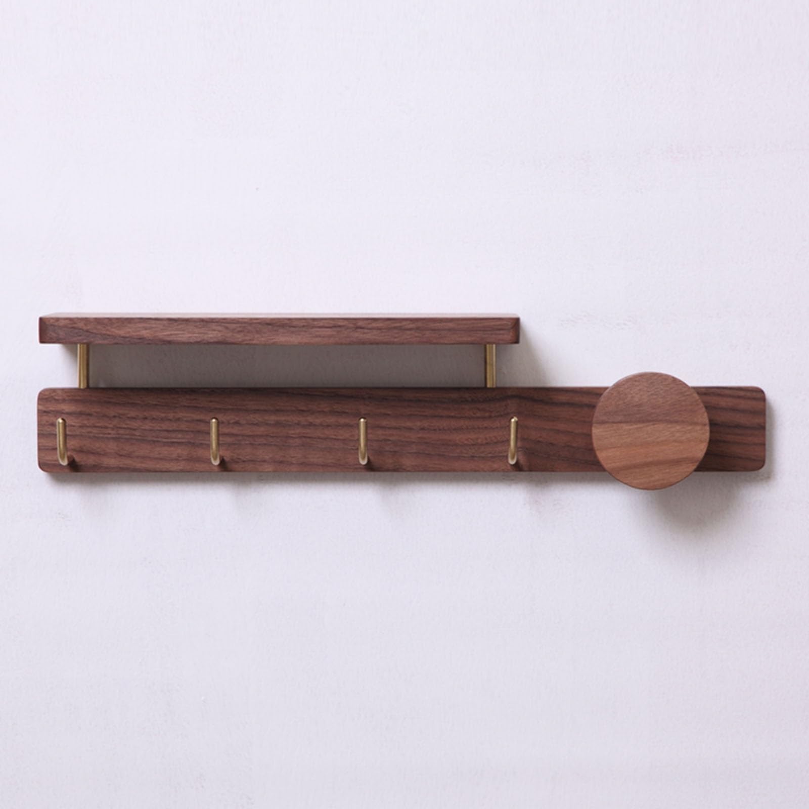 BBAUER Coat Hooks with Shelf, Walnut Wood, Wooden Creative Entryway Wardrobe Bedroom Wall Hooks, Wall-Mounted Coat Rack (19.7″/50cm, 27.6″/70cm) (Color : 50 * 11 * 11cm/19.7 * 4.3 * 4.3in)