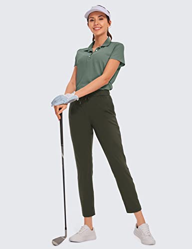 CRZ YOGA Womens 4-Way Stretch Ankle Golf Pants - 7/8 Dress Work Pants Pockets Athletic Yoga Travel Casual Lounge Workout Olive Green Medium