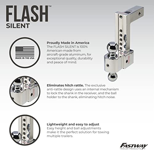 Fastway Flash STBM DT-STBM6625 Adjustable Silent Tow Ball Mount with 6 Inch Drop, 2.5 Inch Shank, and Chrome Plated Balls