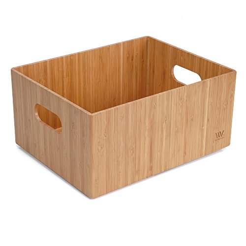 MobileVision Bamboo Storage Box, 14”x11”x 6.5”, Durable Bin w/Handles, Stackable - For Toys Bedding Clothes Baby Essentials Arts & Crafts Closet & Office Shelf
