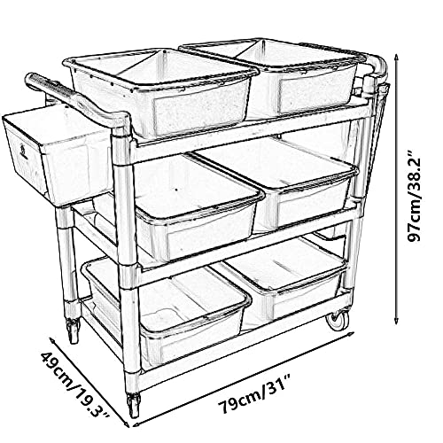AUNEVN Movable Hand Trucks Trolleys, Household Serving Cart Plastic Storage Hand Trucks, with Wheels and 8 Tray, Commercial Hotel Restaurant Mobile Collection Tableware Trolley/Grey/79X49X97Cm