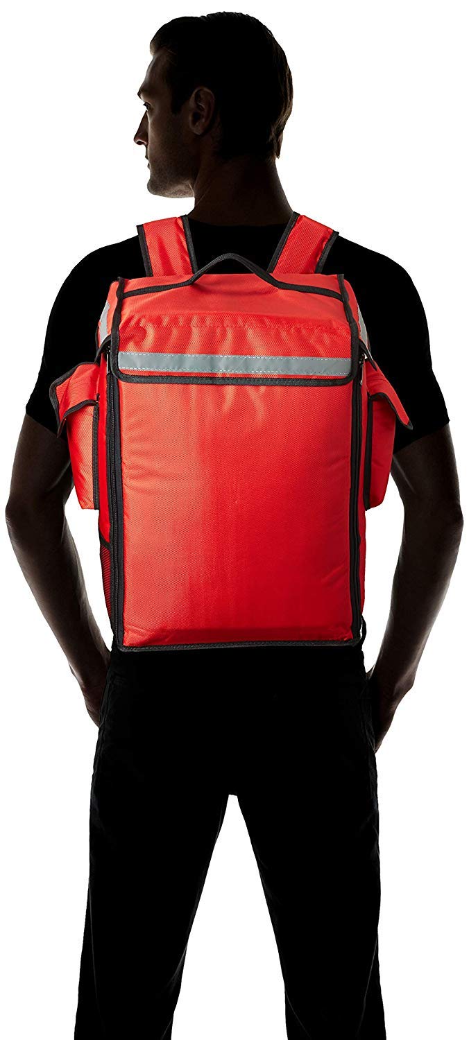 Food Delivery Backpack 14" L x 10" W x 19" H, Delivery Bag, Thermal Backpack,Heat Insulated Backpack, 2-Way Zipper (Red)