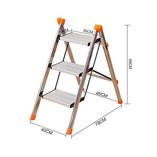 PENGJIE Folding Ladder Step Stool Ladder Stool 3 Step Folding Aluminum Heavy Duty Steel Portable Anti Slip Mat Tread Compact 150 Kg Capacity