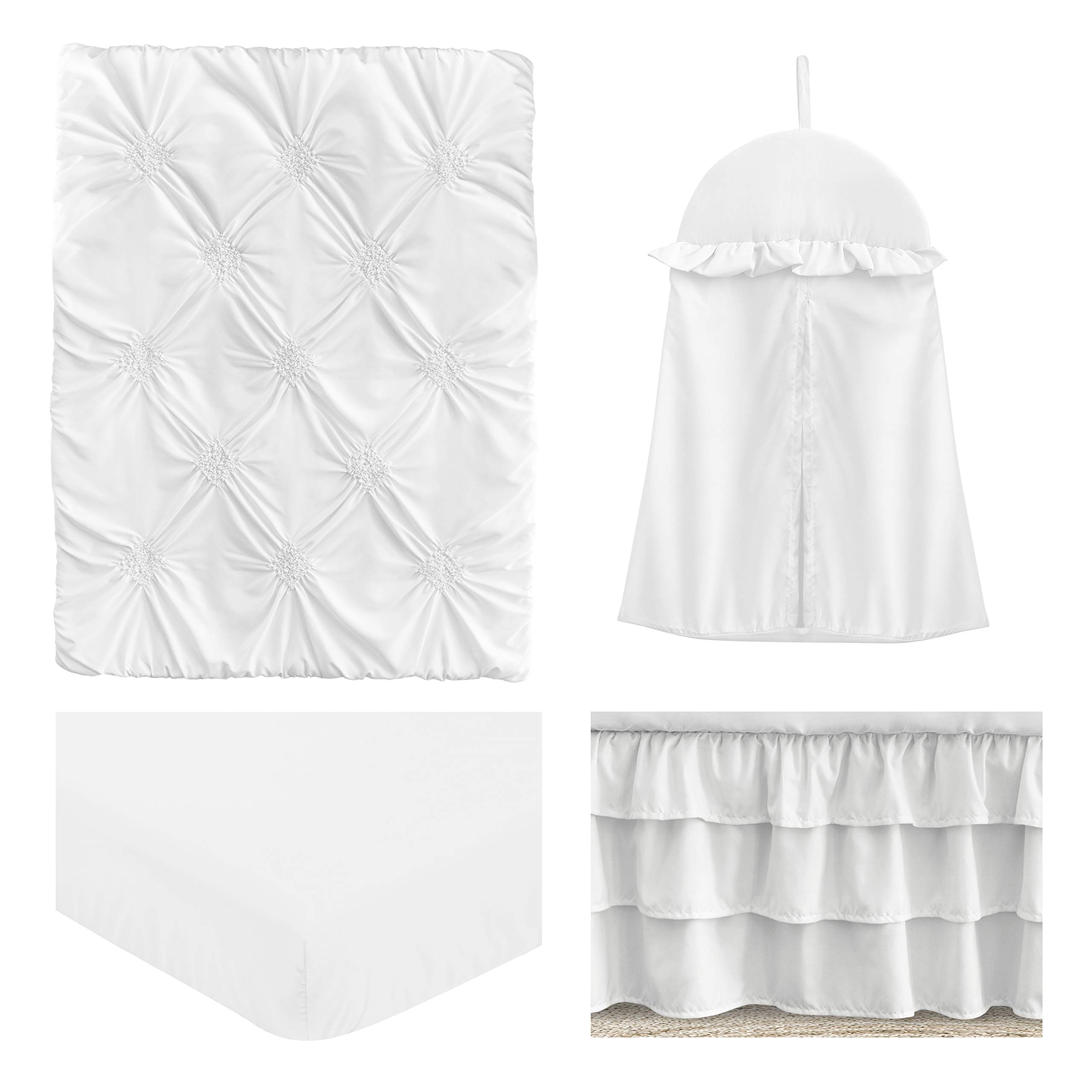 Sweet Jojo Designs Solid Color White Shabby Chic Harper Baby Girl Crib Bedding Set 4 pieces
