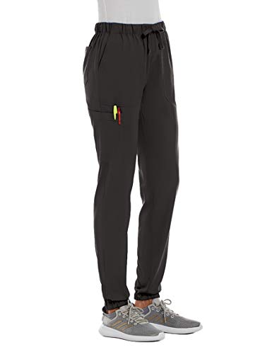 Scrubs for Women Set 7 Pocket 4-Way Stretch Mock Wrap and Jogger Pant Elements EL9905 (Pewter, Large)