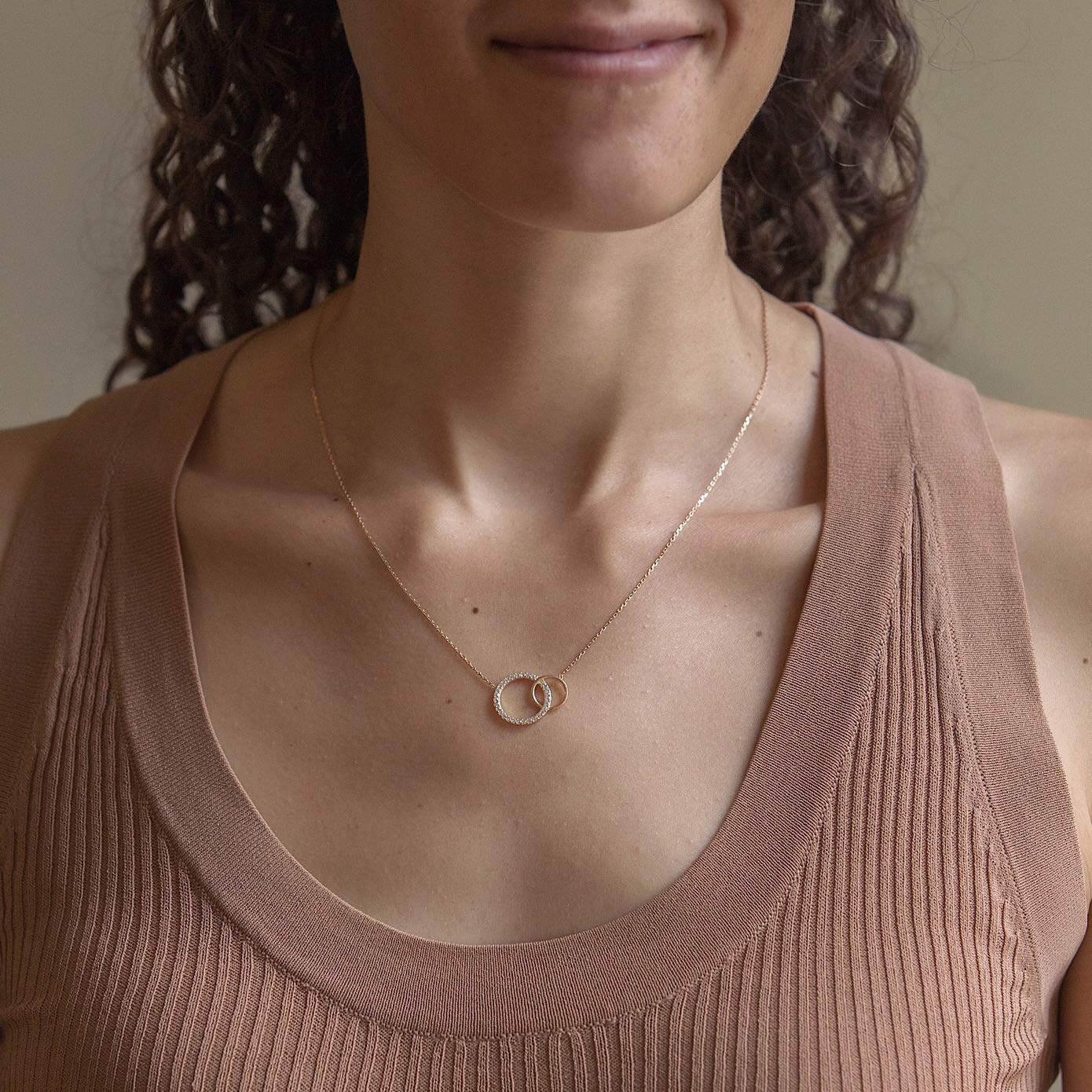 A+O Sister Necklace Gift- Interlocking Circle Necklace 18-20" in Rose Gold Vermeil