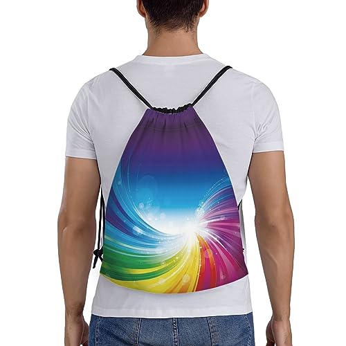 Adasomu Rainbow Background Portable Drawstring Bags For Women/Men, Lightweight Drawstring Backpack For Gym Yoga Shopping Trip