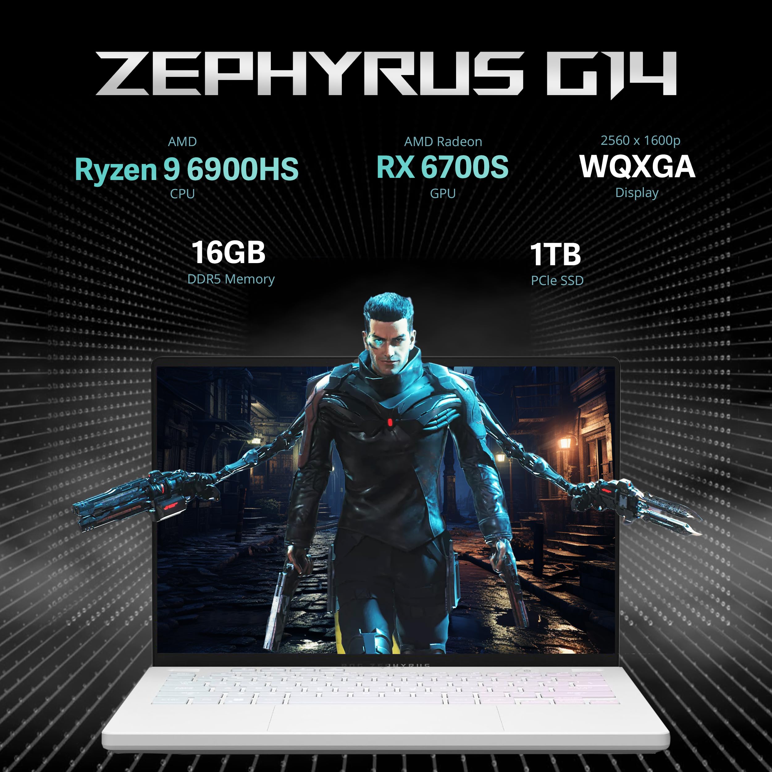 ASUS ROG Zephyrus 14" FHD 144Hz Gaming Laptop, AMD Ryzen 7-5800HS Processor, 16GB RAM, 1TB PCIe SSD, Backlit Keyboard, NVIDIA GeForce RTX 3060 Graphics, Windows 11, White, 128GB Hotface Extension Set