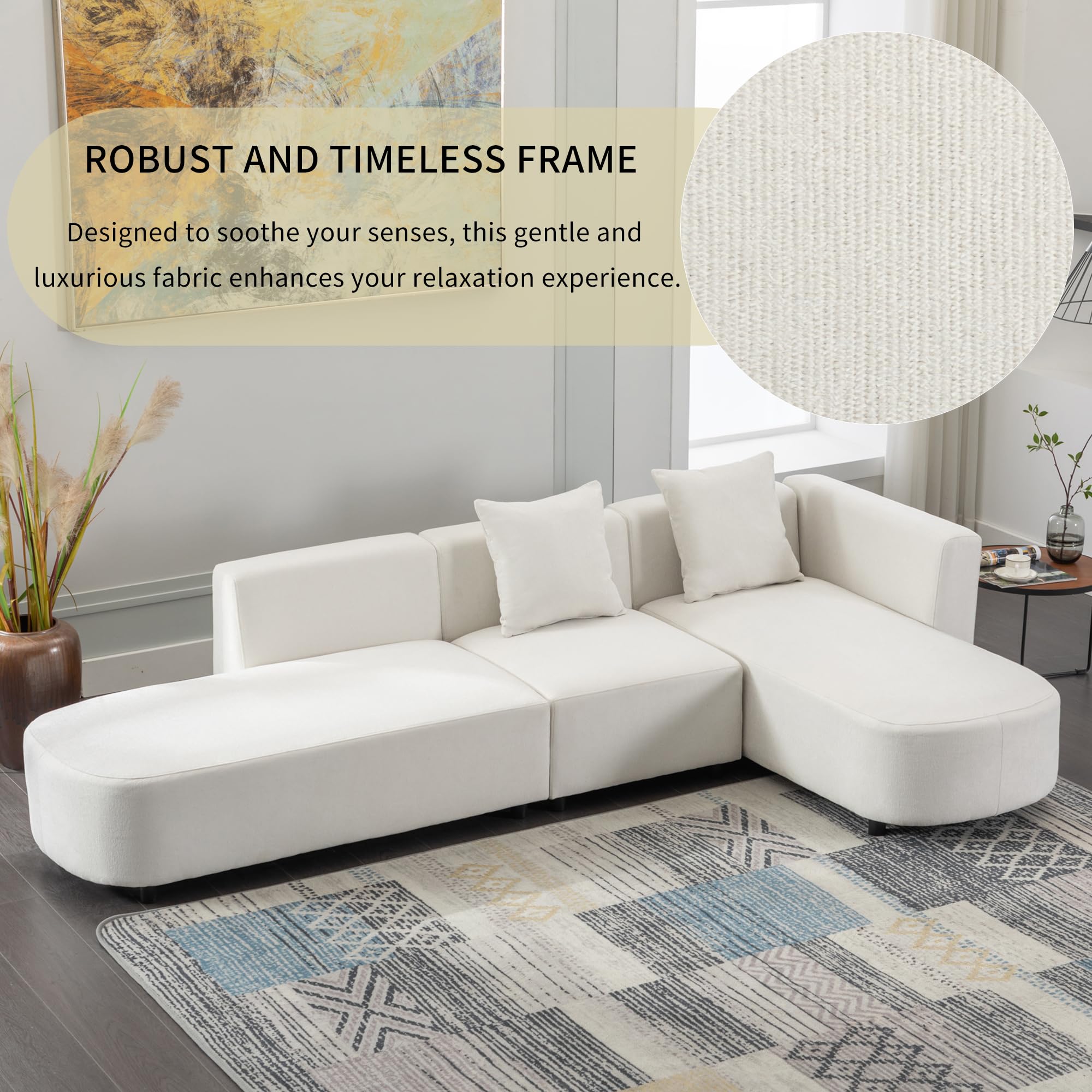 P PURLOVE 110.2 Inch Modern Sectional Sofa Couch,L Shape Chenille Sofa Couch with 2 Pillows,Modern Minimalist Style Couch for Apartment, Living Room,Beige Sofa Sectional