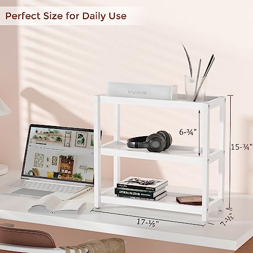 Bathroom Countertop Organizer - 3 Tier Bamboo Storage Shelf for Makeup, Skincare, Spices, Seasonings - Bathroom Vanity Accessories - Wall Mounted Floating Shelves - Over Toilet Shelving, Simply White