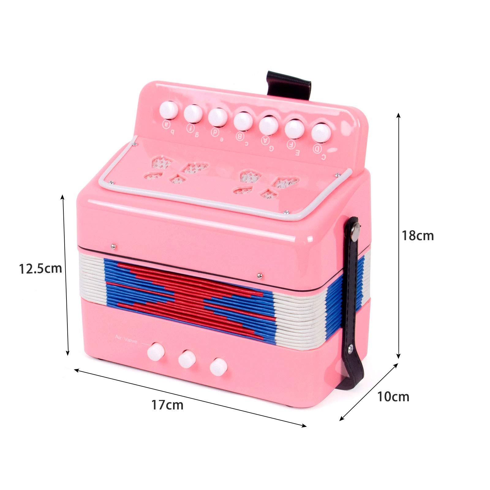 Accordion Mini Musical Instruments 7 Keys Button for Beginners Adults Pink