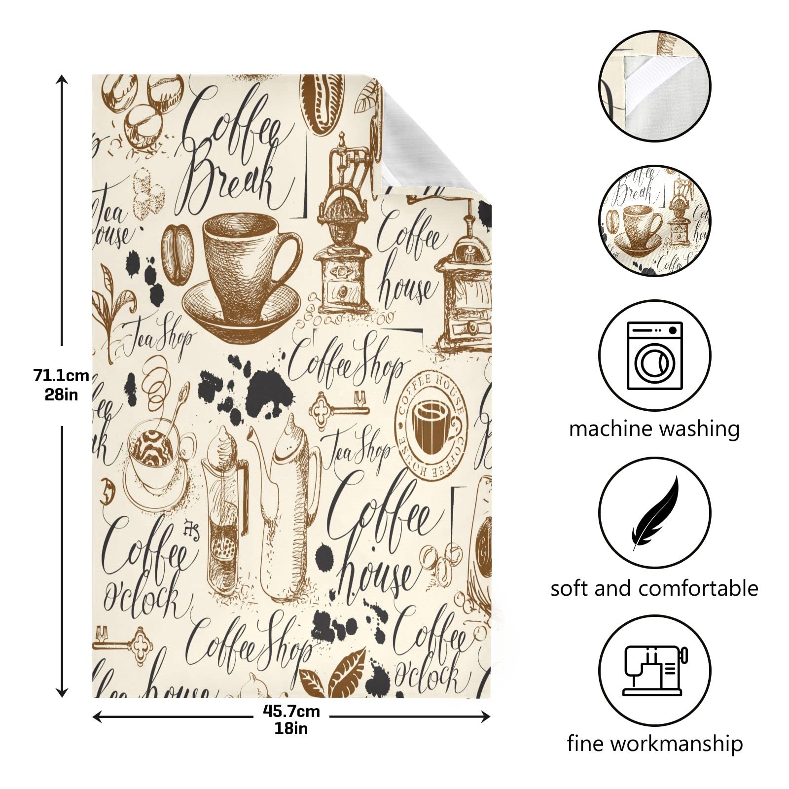 ALAZA Theme of Coffee and Coffee House Decorative Kitchen Dish Towels 1 Piece,Soft and Absorbent Kitchen Hand Towels Home Cleaning Towels Dishcloths,18 x 28 Inch