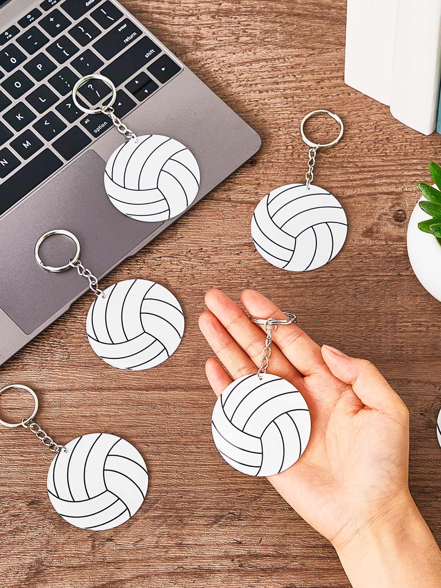 Taiyin Acrylic Volleyball Keychains Bulk Volleyball Party Favors for DIY Christmas Backpacks Gift Team(White,18 Pcs)