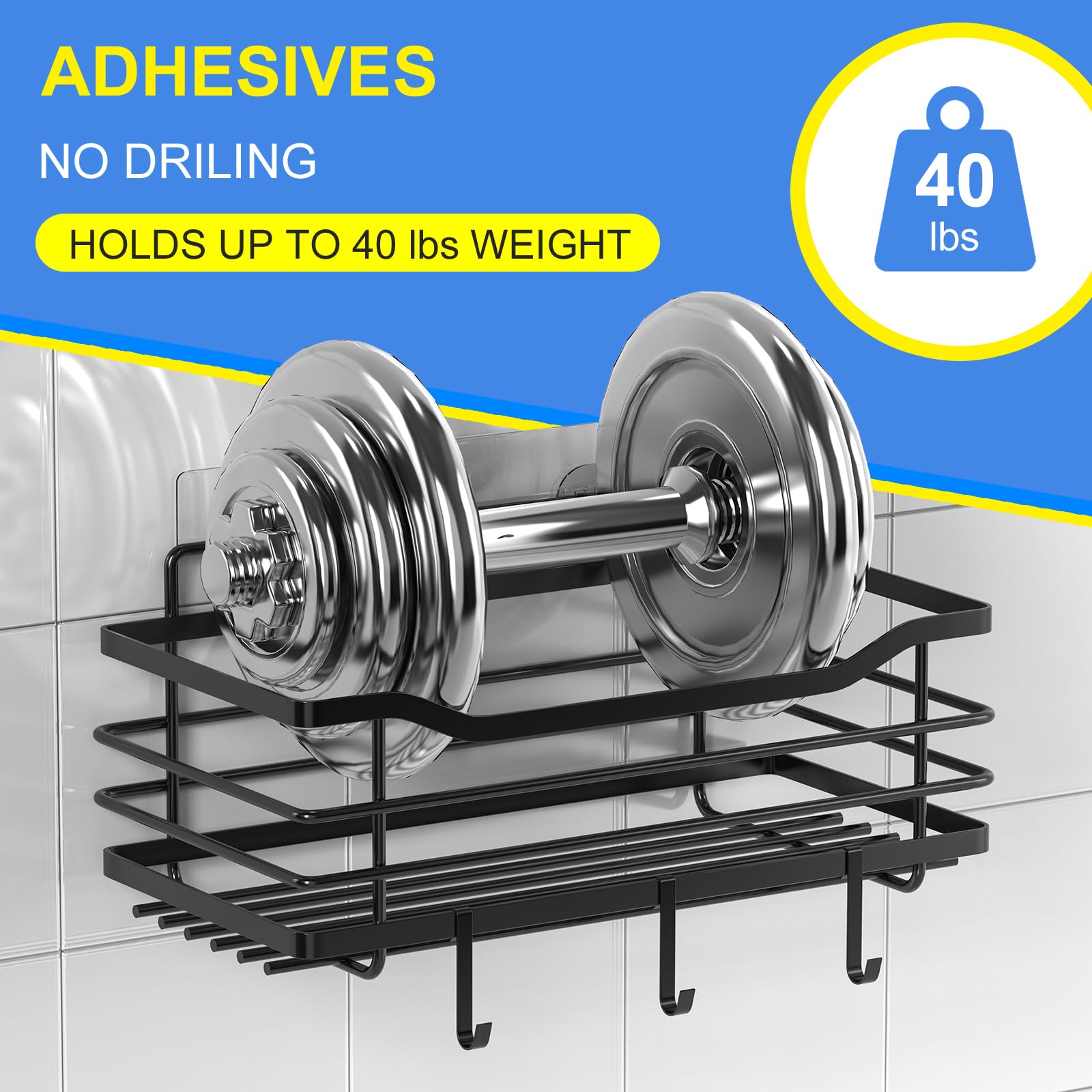 BCHWAY FAMILY Shower Caddy 5 Pack, Adhesive Shower Organizer for Bathroom Storage and Home Decor Kitchen No Drilling, Rustproof Stainless Steel Bathroom Organizer, Shower Shelves for Inside