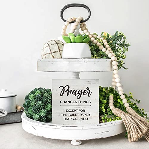 Bathroom Quote Prayer Changes Things Toilet Paper Wood Box Sign Rusitc Farmhouse Bathroom Restroom Desk Shelf Decor (5 X 5 Inch)
