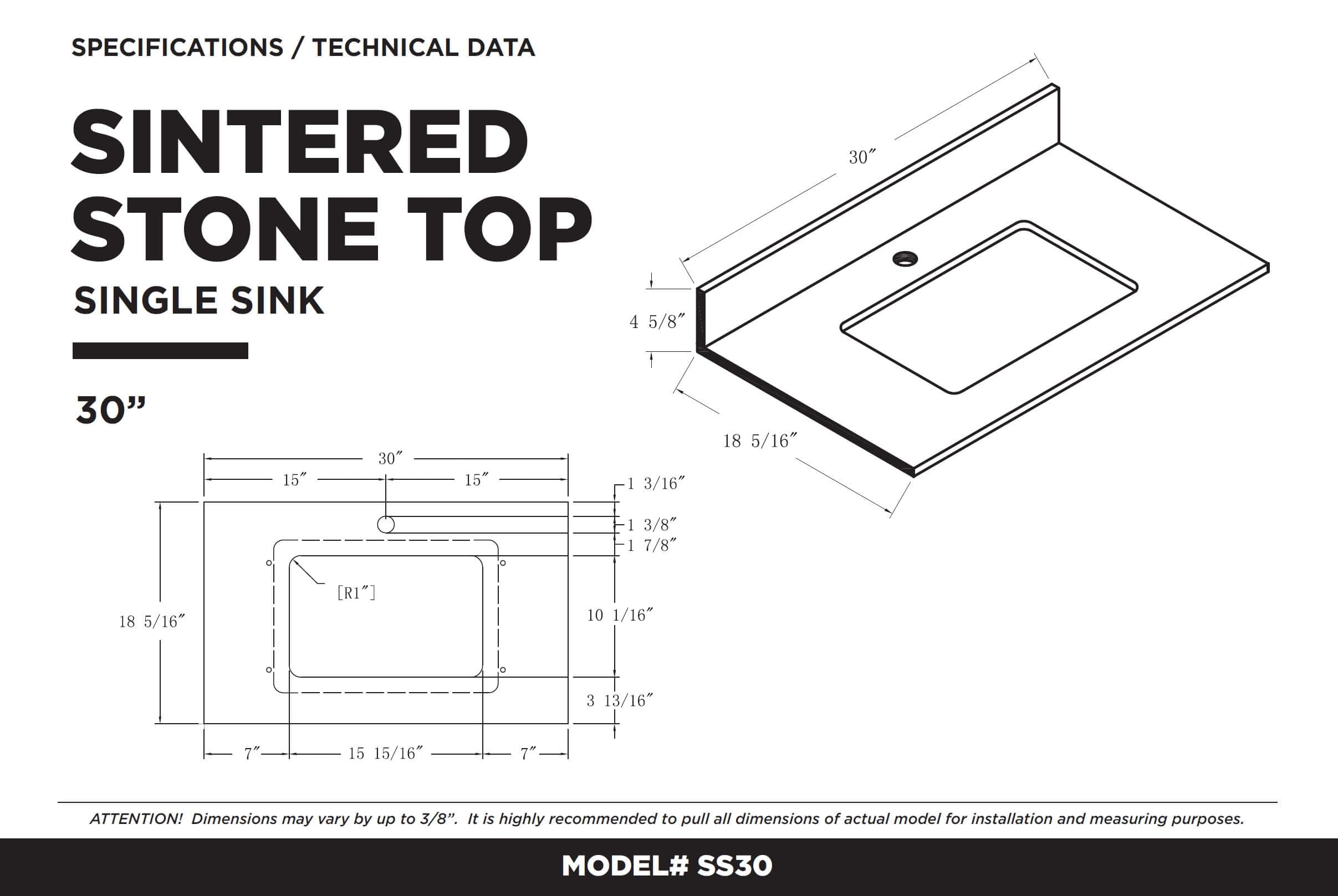 Fine Fixtures Opulence Collection 30 in. W x 18 in. D x 33 in. H Bathroom Vanity in Black Matte with White Carrara Sintered Stone Sink - Chrome Hardware