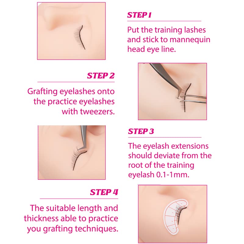 Practice Lashes for Lash Extensions FADLASH 25 Pairs Self Adhesive Eyelashes Lash Extension Strip Eyelashes for Lash Mannequin Head Eyelash Extension Supplies Black