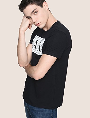 A|X ARMANI EXCHANGE mens Crew Neck Logo Tee T Shirt, Grid Logo Black, Small US