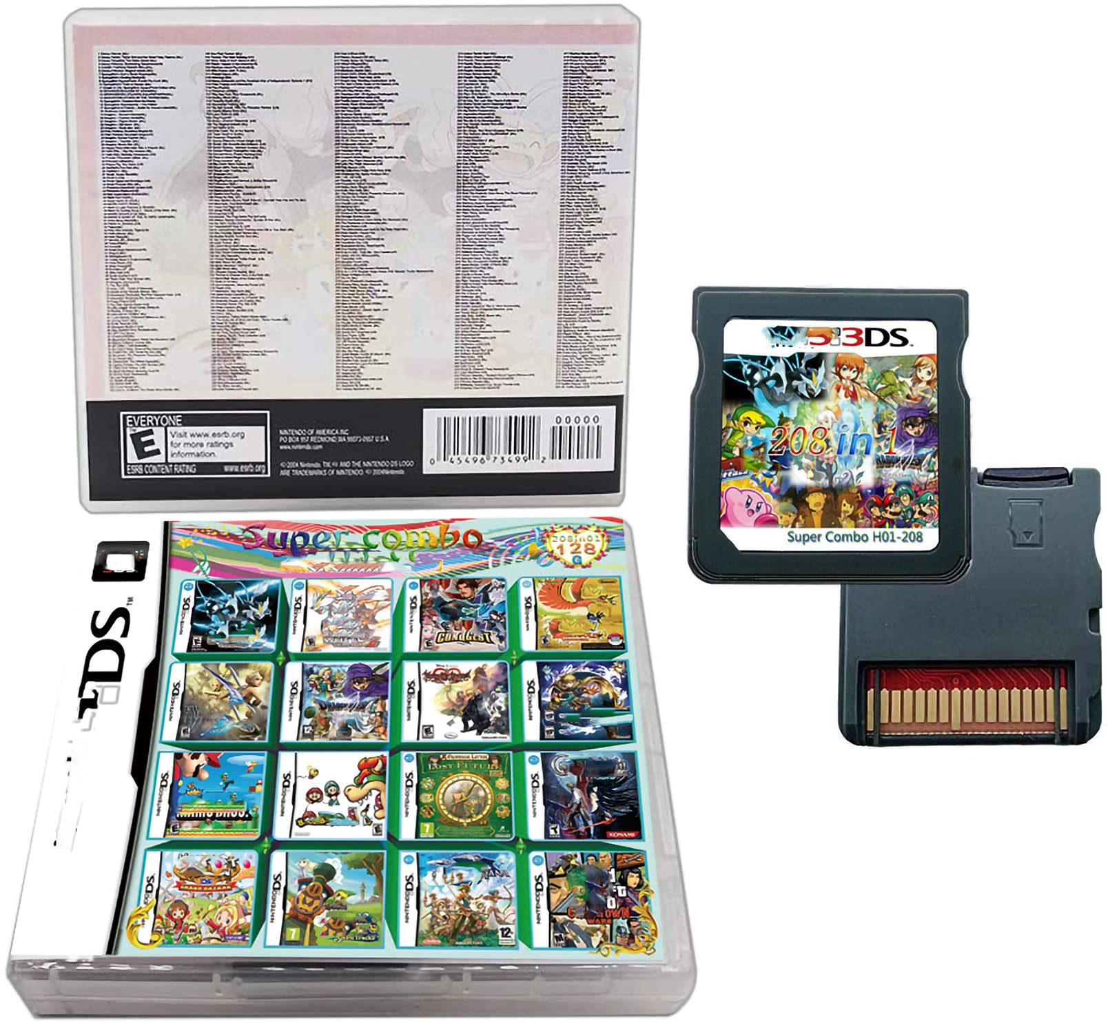 Peakfun 208 in 1 Game Cartridge Multicart,DS Pack Card Compilations, Fine Works Combo Multicart for Ninte-ndo DS, NDSL, NDSi, NDSi LLXL, 3DS, 3DSLLXL, New 3DS 2DS, 2DS LLXL (black)