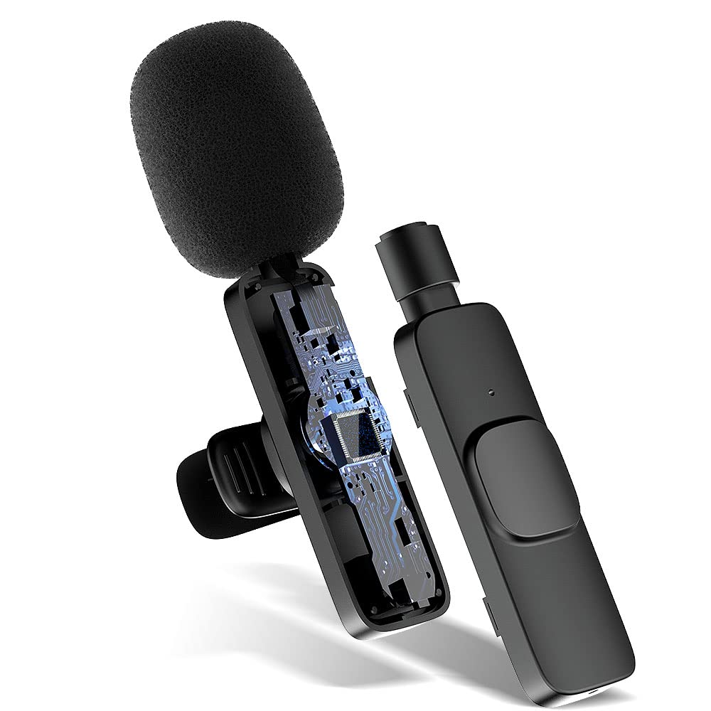 Aivica 2 Pack Wireless Lavalier Professional Wireless Lavalier Lapel Microphone for iPhone, iPad,2 Clip Microphones,Perfect for Video Recording Interview Podcast Vlog YouTube