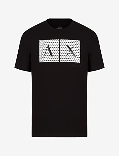 A|X ARMANI EXCHANGE mens Crew Neck Logo Tee T Shirt, Grid Logo Black, X-Large US